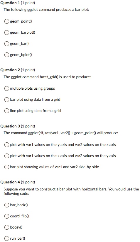 Solved Question 1 1 Point The Following Ggplot Command Produces A Bar Plot O Geompoint O 7135