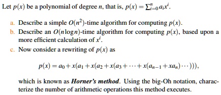 SOLVED: C-4.54 Let p(x) be a polynomial of degree n, that is, p(x) = ∑n ...