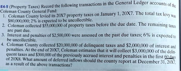 SOLVED: E4-5 (Property Taxes) Record the following transactions in the ...