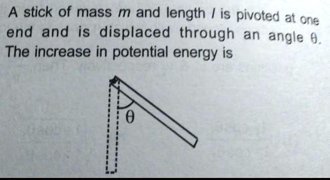 A stick of mass m and length l is pivoted at one end and is displaced ...