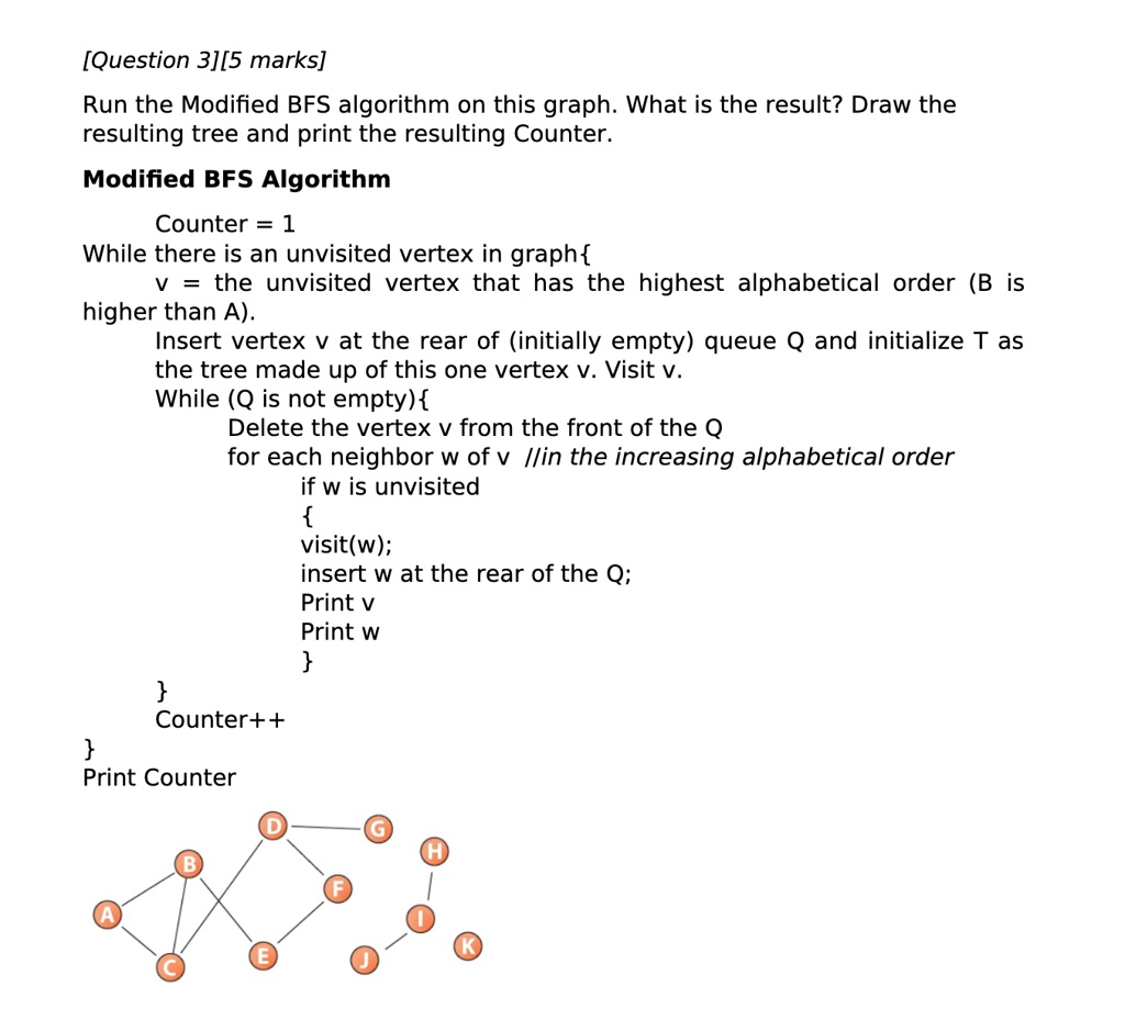 question 35 marks run the modified bfs algorithm on this graph what is ...