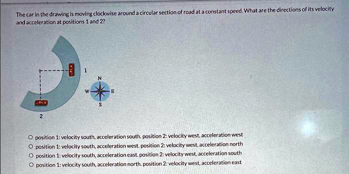 the car in the drawing is moving clockwise around a circular section of ...