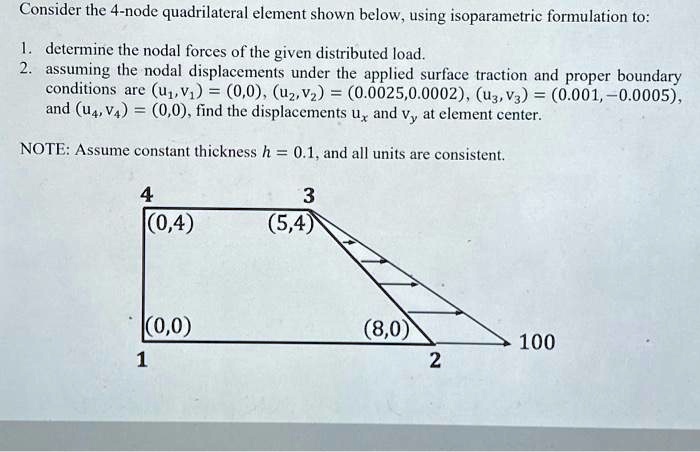 Consider the 4-node quadrilateral element shown below, using isoparametric formulation to: 1 ...
