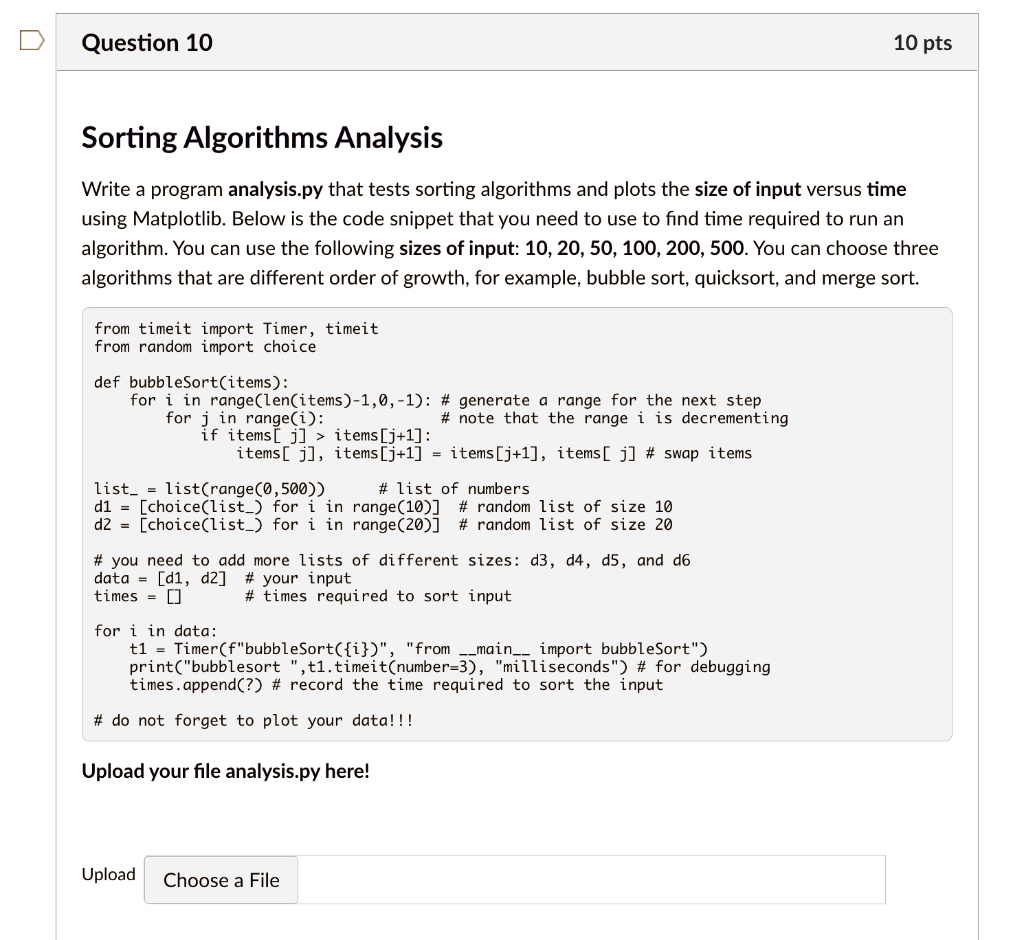 Solved Sorting Algorithms Analysis Write A Program Analysispy That Tests Sorting Algorithms