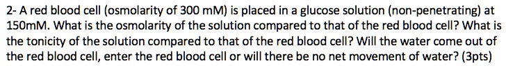 SOLVED: A red blood cell (osmolarity of 300 mM) is placed in a glucose solution (non-penetrating ...