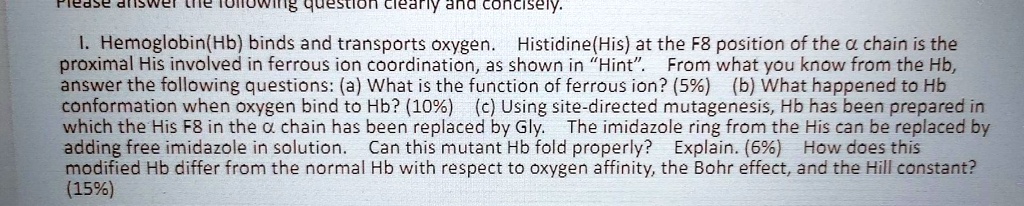 SOLVED: igquesuonclearlyanaconclsey I.Hemoglobin(Hb)binds and ...
