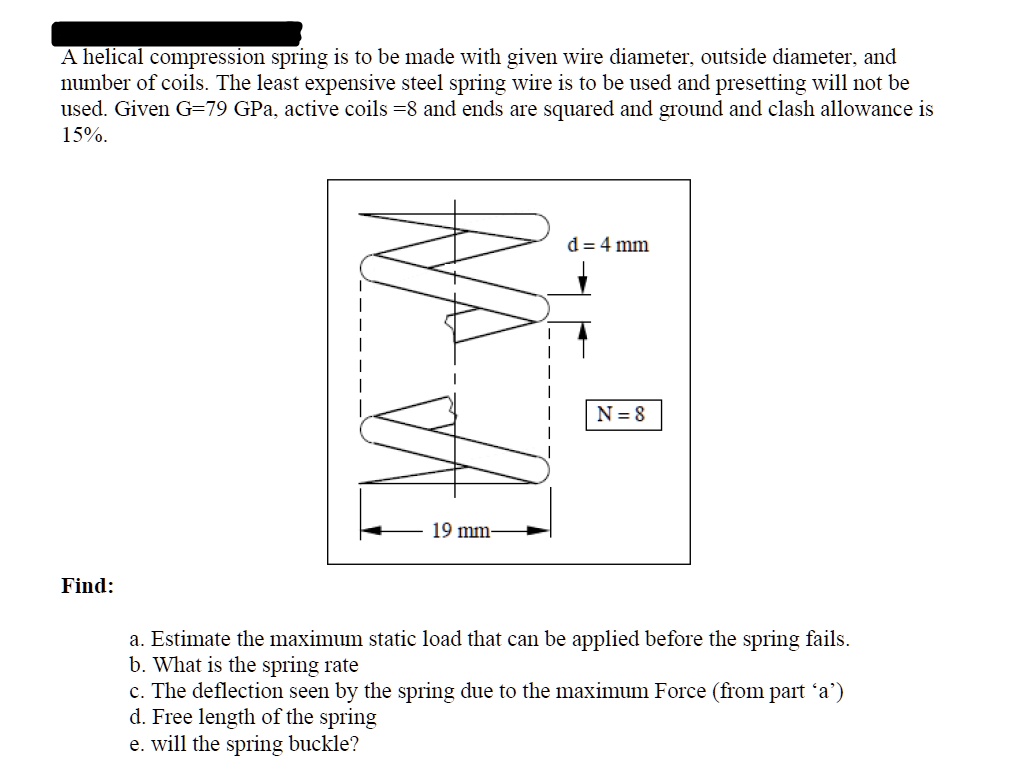 SOLVED: A helical compression spring is to be made with given wire diameter, outside diameter ...