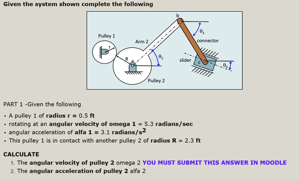 SOLVED: Given the system shown, complete the following: Pulley 1 Arm 2 ...