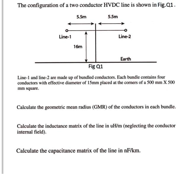 SOLVED: The configuration of a two-conductor HVDC line is shown in Fig ...