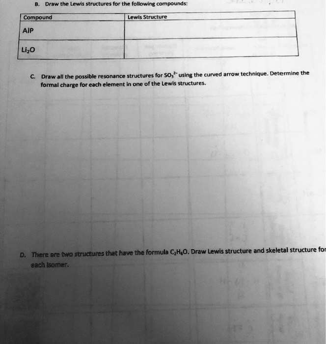 SOLVED: Draw the Lewis structures for the following compounds: compound Lewis Structure AIP Lizo ...