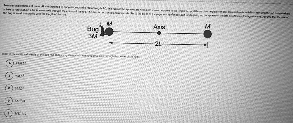 Two identical spheres of mass M are fastened to opposite ends of a rod ...