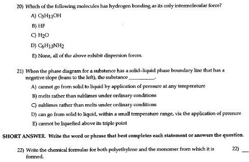 VIDEO solution: 20) Which of the following molecules has hydrogen ...