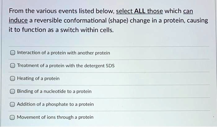 SOLVED: From the various events listed below, select ALL those which ...