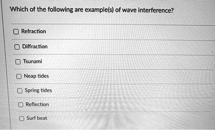 SOLVED: Which of the following are example(s) of wave interference ...
