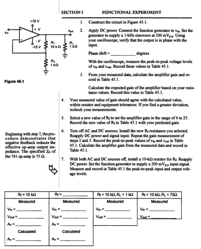 texts section i functional experiment 15v 1 construct the circuit in figure 451 vout 2 apply dc ...
