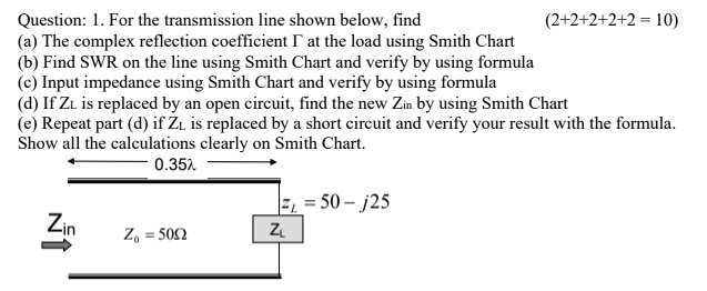 Question: 1. For the transmission line shown below, find (a) The complex reflection coefficient ...
