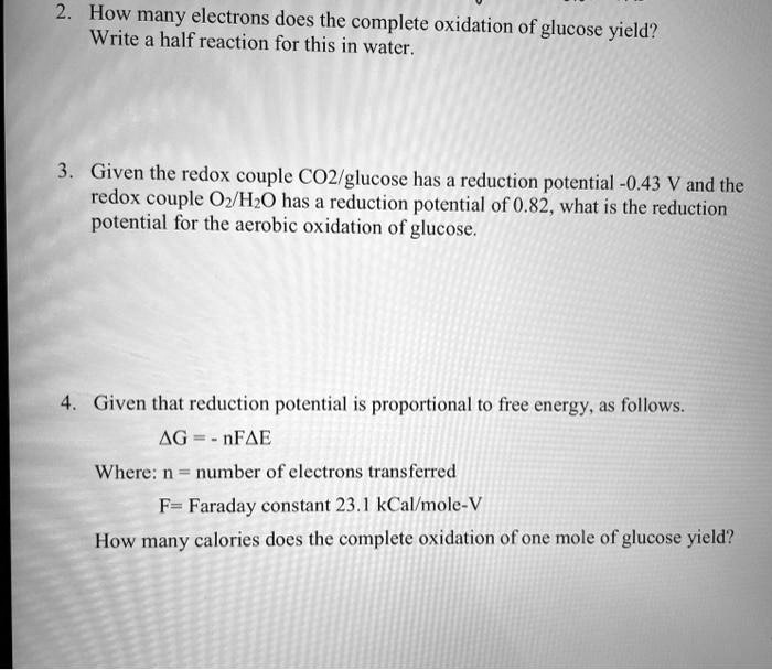 how many electrons does the complete oxidation of write a half reaction ...