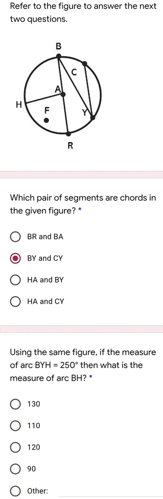 SOLVED: Refer to the figure to answer the next two questions Which pair of segments are chords ...