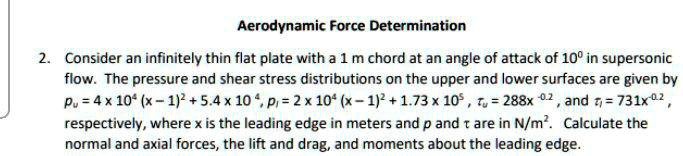 SOLVED: Aerodynamic Force Determination Consider an infinitely thin ...