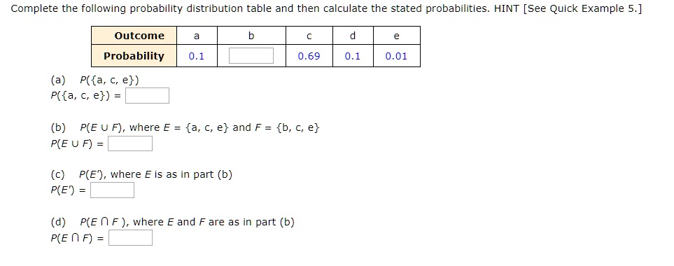 complete the following probability distribution table and then ...