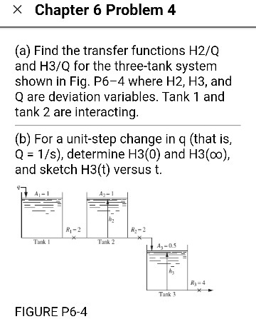 × Chapter 6 Problem 4 (a) Find the transfer functions H2/Q and H3/Q for ...