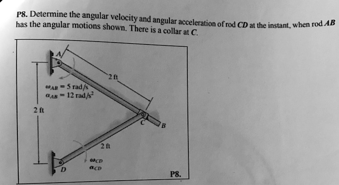 SOLVED: Determine the angular acceleration of rod CD at the instant when rod AB has the angular ...
