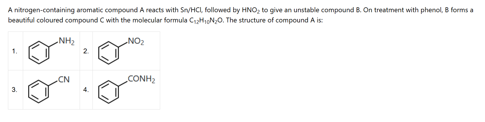 A nitrogen-containing aromatic compound A reacts with Sn / HCl ...