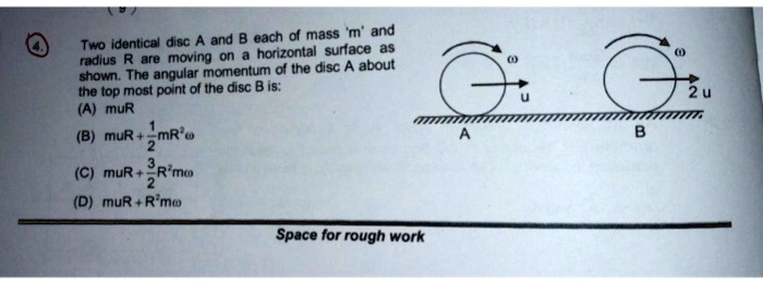 SOLVED: Two identical discs A and B, each of mass m' and radius R, are moving on a horizontal ...