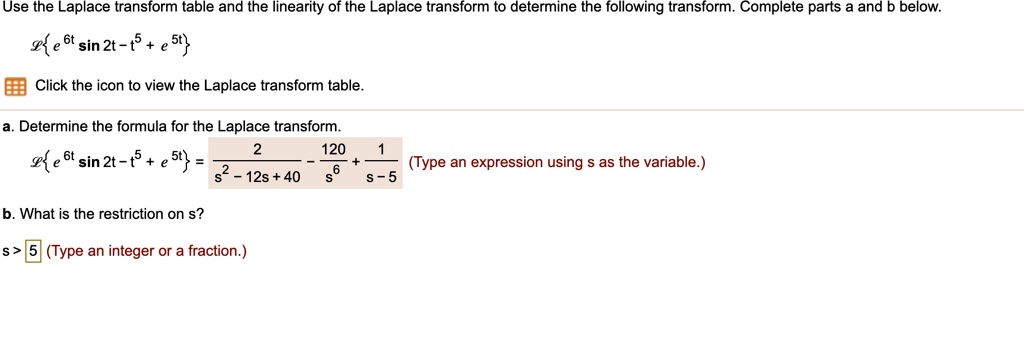 Use the Laplace transform table and the linearity of the Laplace transform to determine the ...