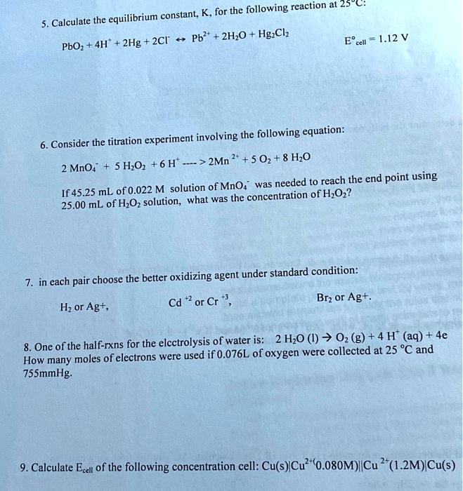 for the following reaction at 25 equilibrium constant k calculate the ...