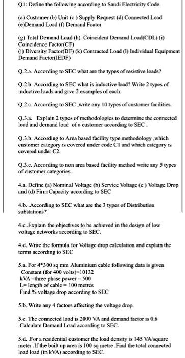 Solved Texts Q1 Define The Following According To Saudi Electricity Code A Customer B Unit C