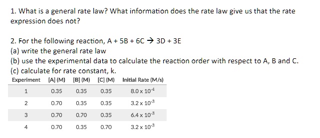 SOLVED: Texts: 1. What is a general rate law? What information does the ...
