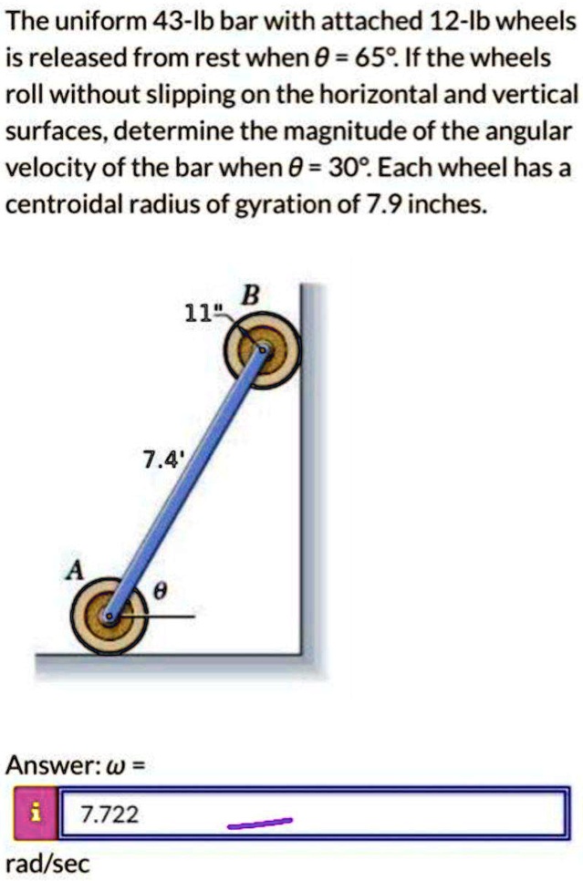 SOLVED: The uniform 43-Ib bar with attached 12-Ib wheels is released ...