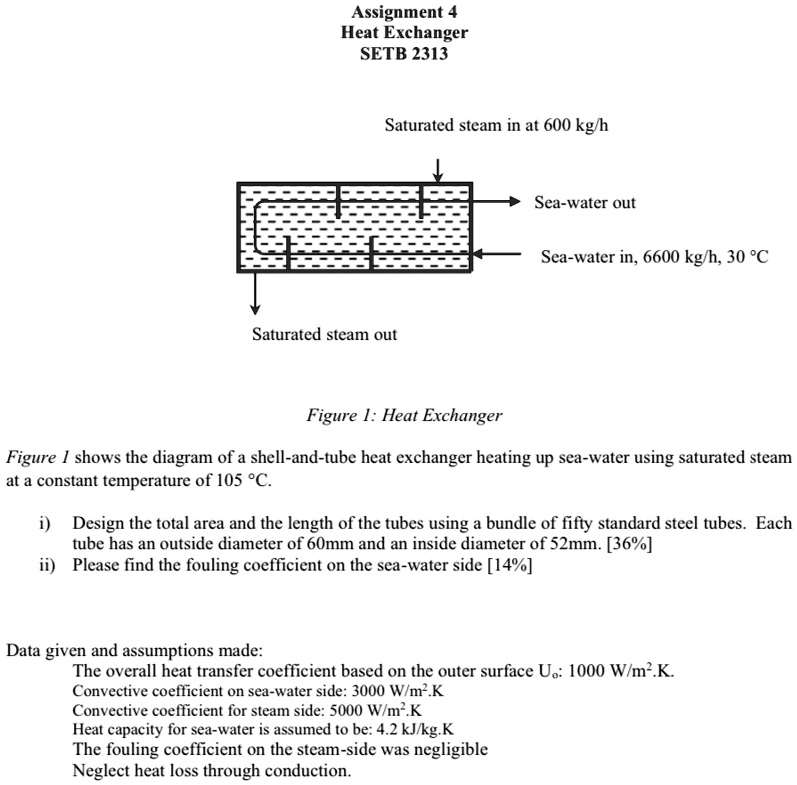 saturated steam in at 600kgh iea water out sea water in 6600kgh30deg c ...