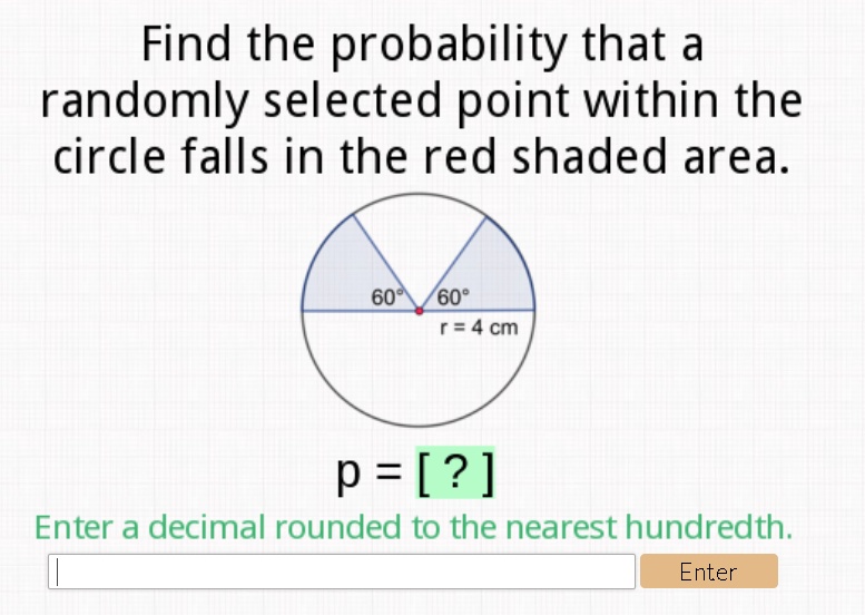 SOLVED: Find the probability that a randomly selected point within the circle falls in the red ...