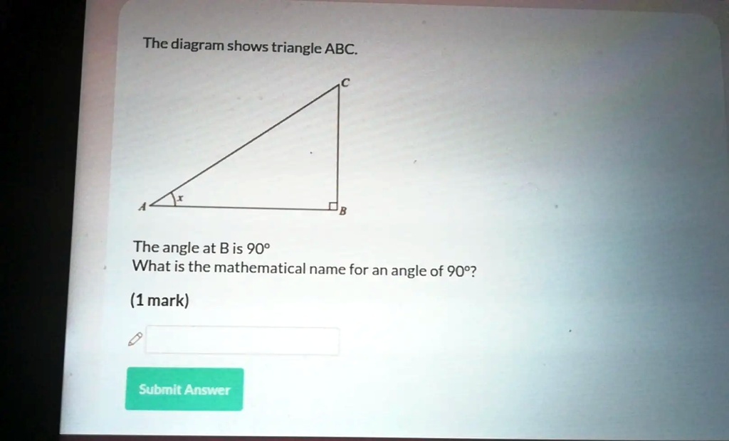 The diagram shows triangle ABC. The angle at B is 90Â°. What is the ...
