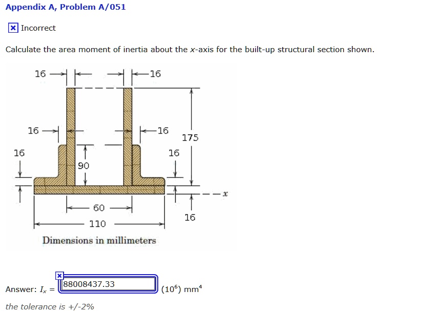 SOLVED: Calculate the area moment of inertia about the x-axis for the built-up structural ...