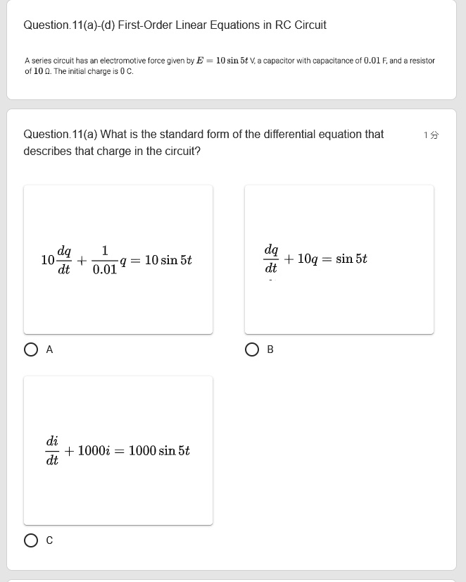 SOLVED: Question.11(a)-d) First-Order Linear Equations in RC Circuit A ...