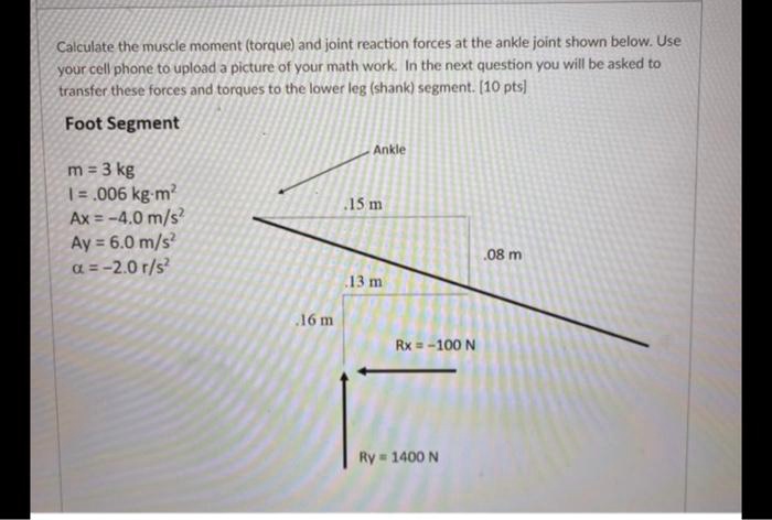 Calculate the muscle moment (torque) and joint reaction forces at the ...