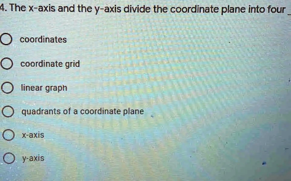 4. The x-axis and the y-axis divide the coordinate plane into four ...