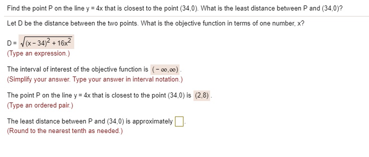 SOLVED: Find the point on the line y = 4x that is closest to the point ...