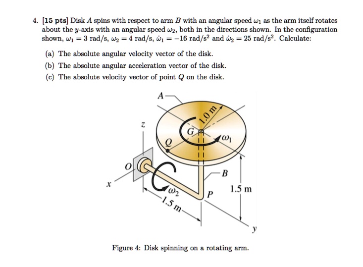 Disk A spins with respect to arm B with an angular speed Ï‰1 as the arm ...