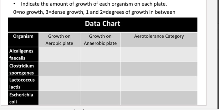 SOLVED:Indicate the amount of growth of each organism on each plate _ O ...