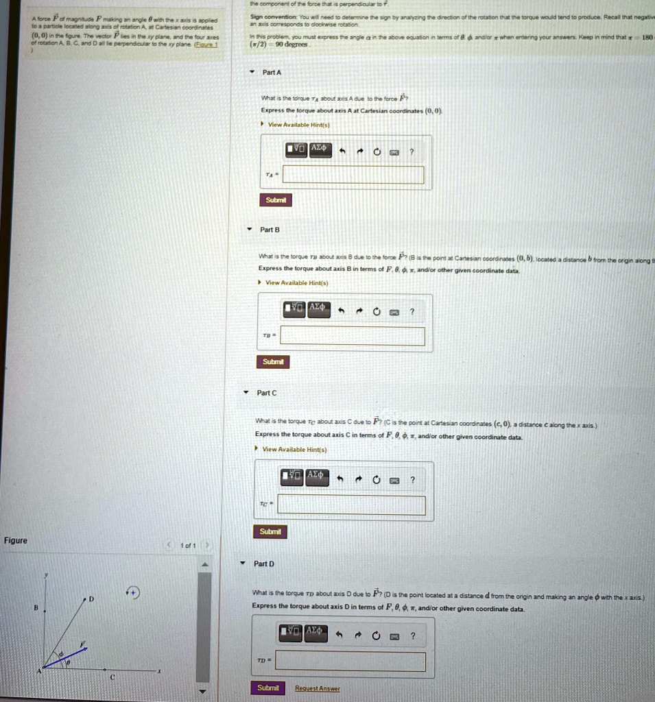 a force p of magnitude f making an angle with the x axis is applied to ...