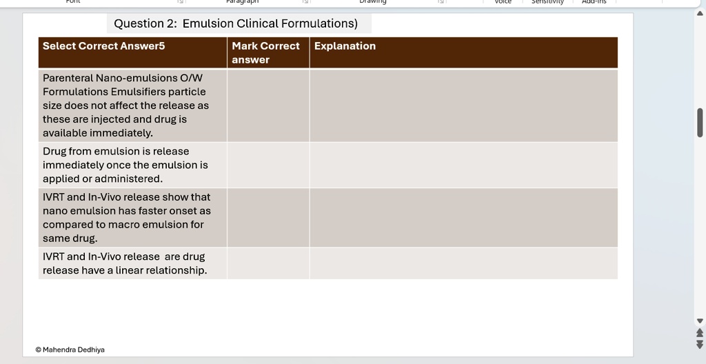 [GET ANSWER] question 2 emulsion clinical formulations select correct ...