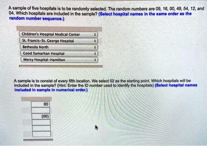 a sample of five hospitals is to be randomly selected the random ...