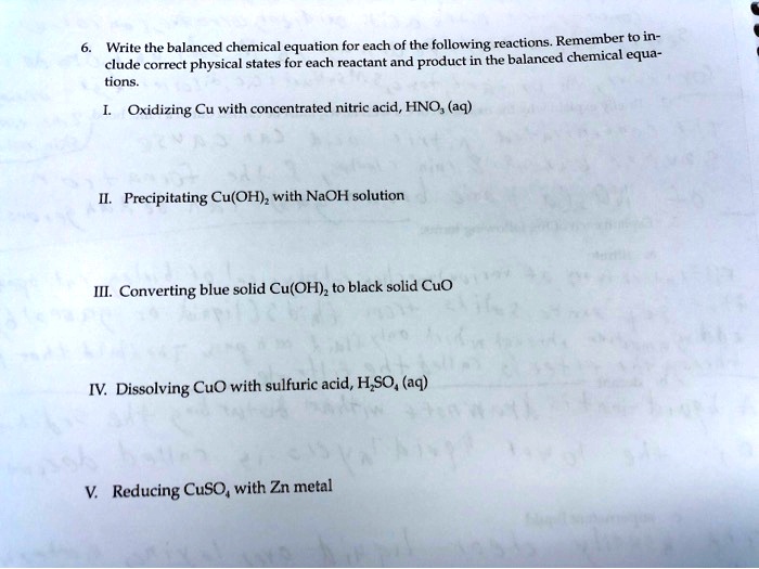SOLVED: Write the balanced chemical equation for each of the following reactions Remembet tua ...