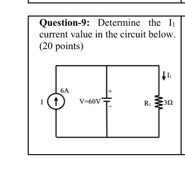 question 9 determine the i1 current value in the circuit below 20 ...