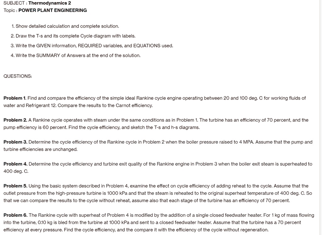 SOLVED: SUBJECT: Thermodynamics 2 TOPIC: POWER PLANT ENGINEERING 1 ...