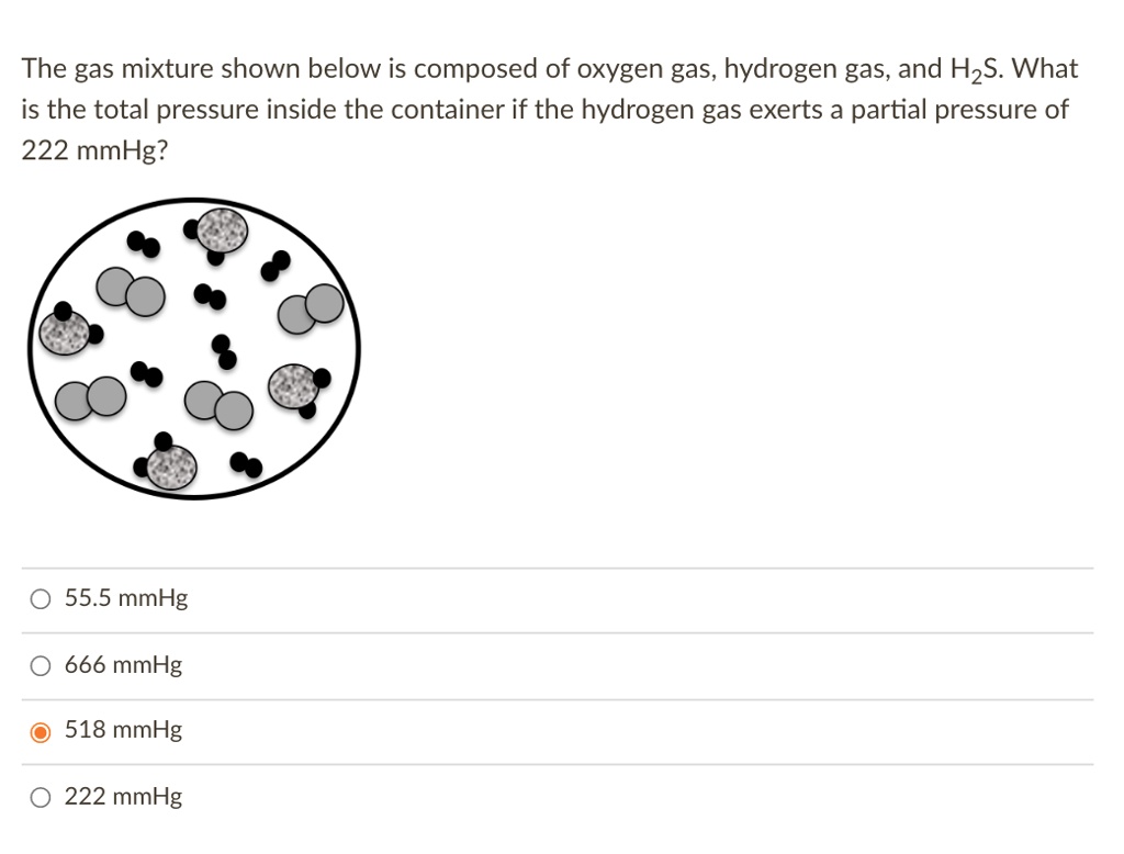 SOLVED: The gas mixture shown below is composed of oxygen gas, hydrogen gas, and HzS. What is ...